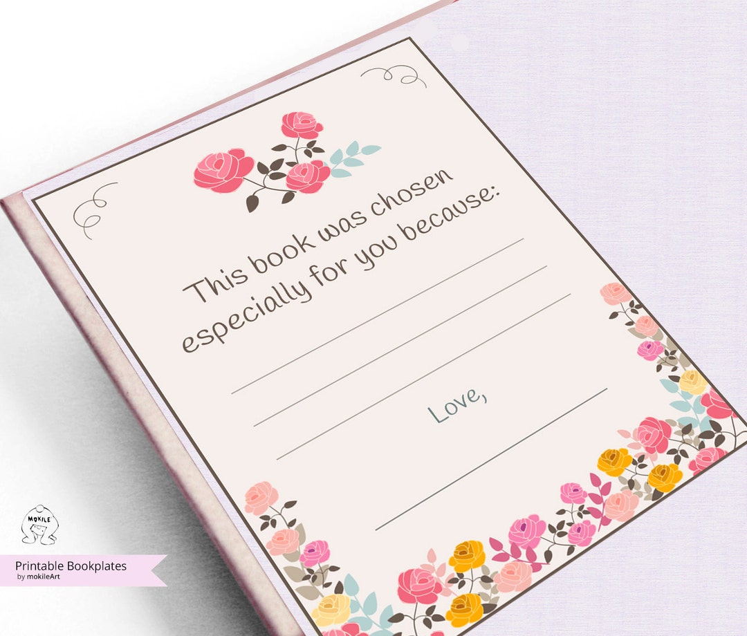 Rose Bookplate Card Design – Printable Instant Download for ...