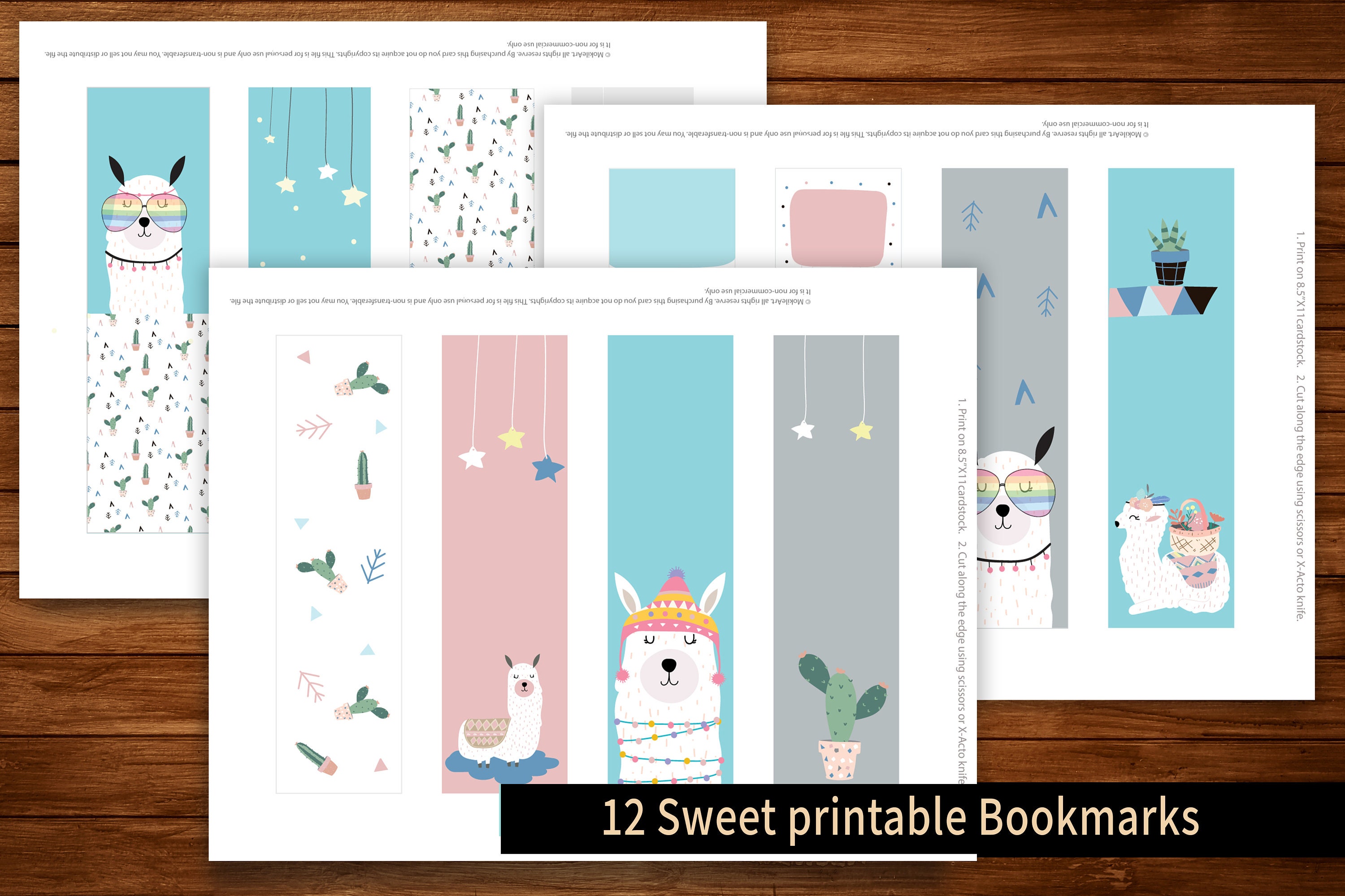 Printable Bookmarks Template, Llama, Alpaca, Cactus Bookmarks ...