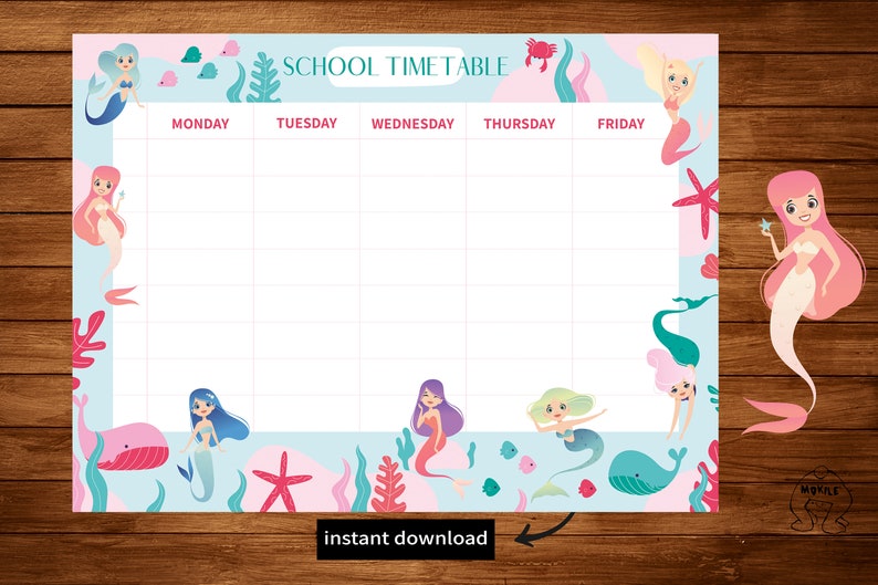 Mermaid Homeschool Schedule: Girl's Weekly Planner (digital Download ...