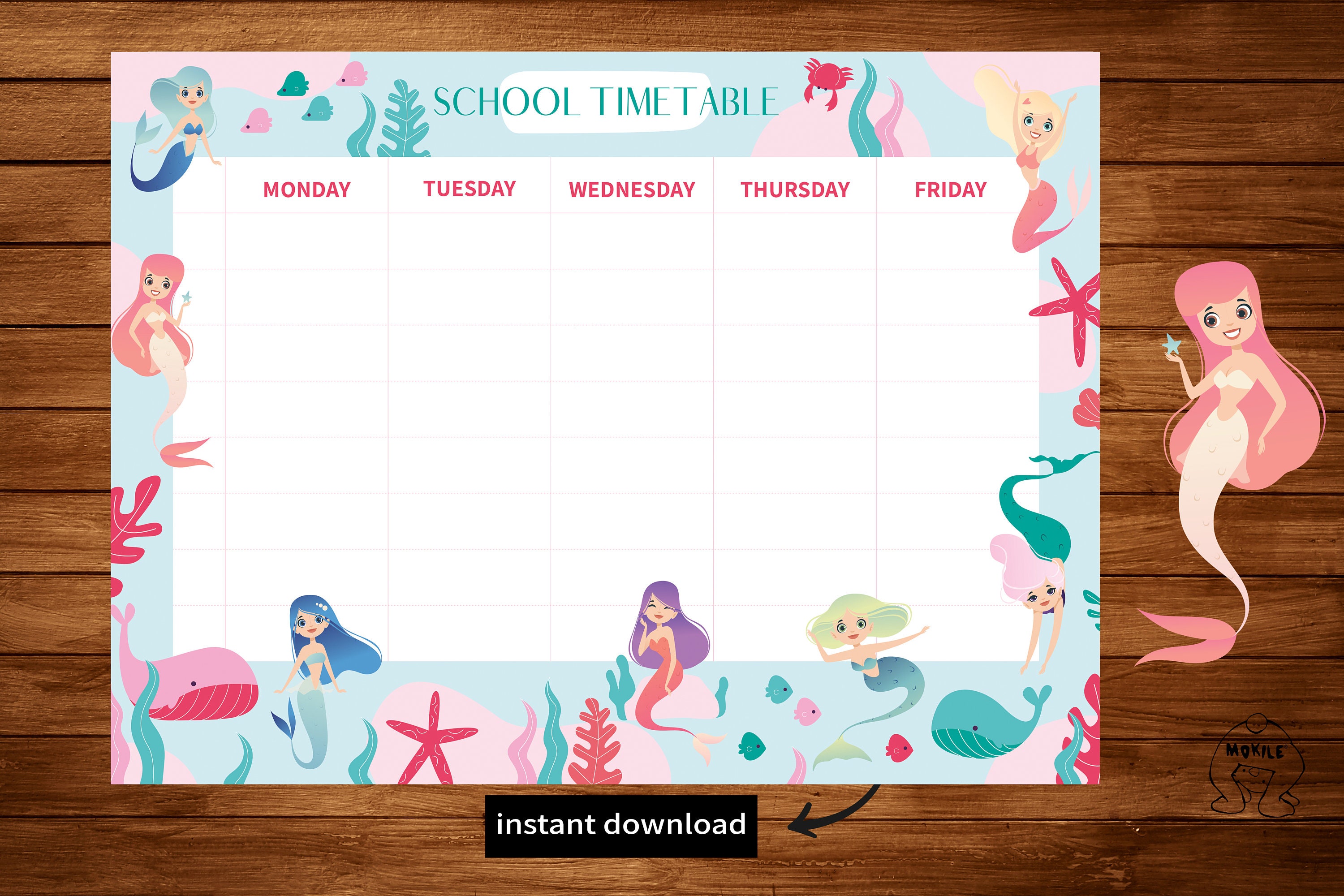 Girl Daily Schedule,to Do List Printable, Printable Mermaid, Printable ...