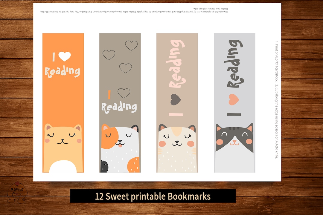 Printable Bookmarks Template, Cats Bookmarks, Printable Bookmarks Set ...