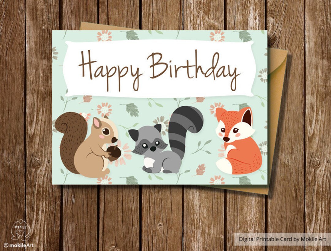 Woodland Birthday Card: Animals Printable Template (digital Download ...