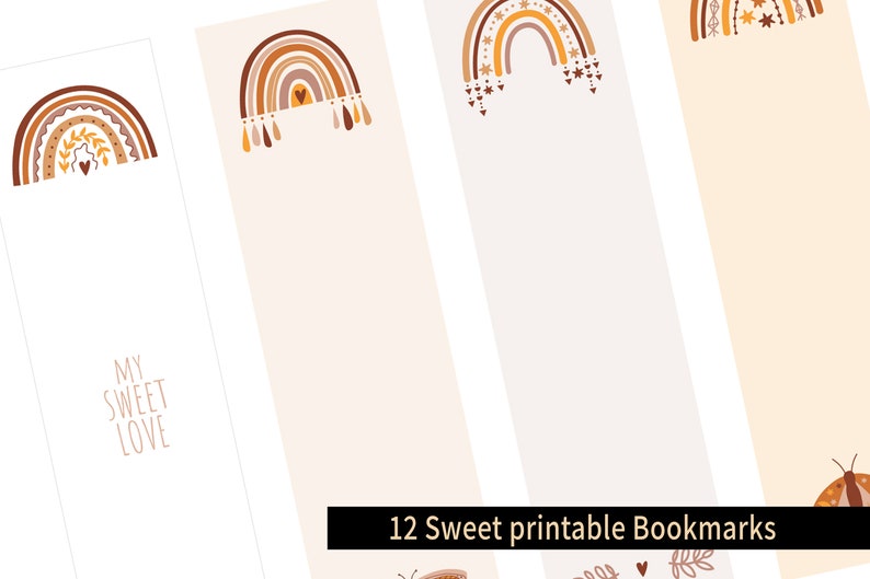 Boho Rainbow Bookmarks: 12 Printable Cards (instant Download) - Etsy