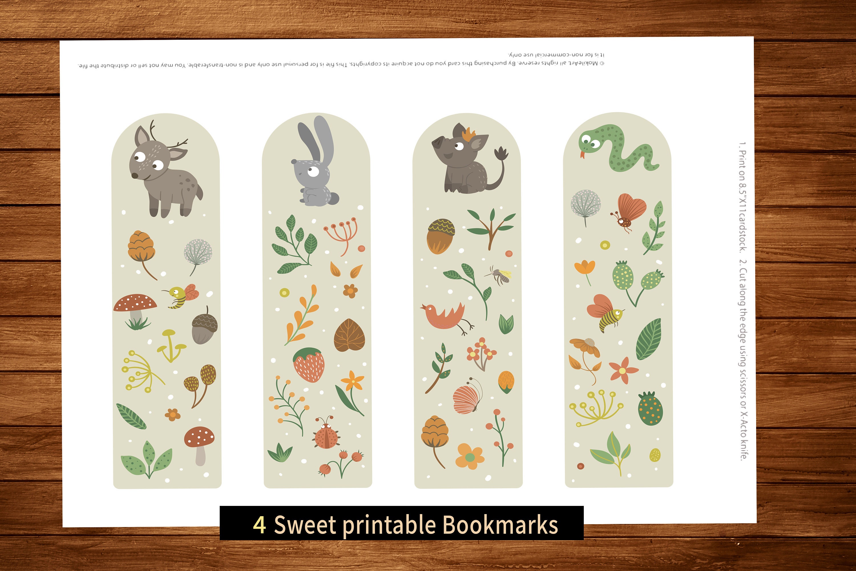 Animals Printable Bookmarks: Whimsical Forest Set (digital Download) - Etsy