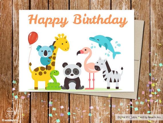 Printable Birthday Cards animals Printablesinstant Download | Etsy