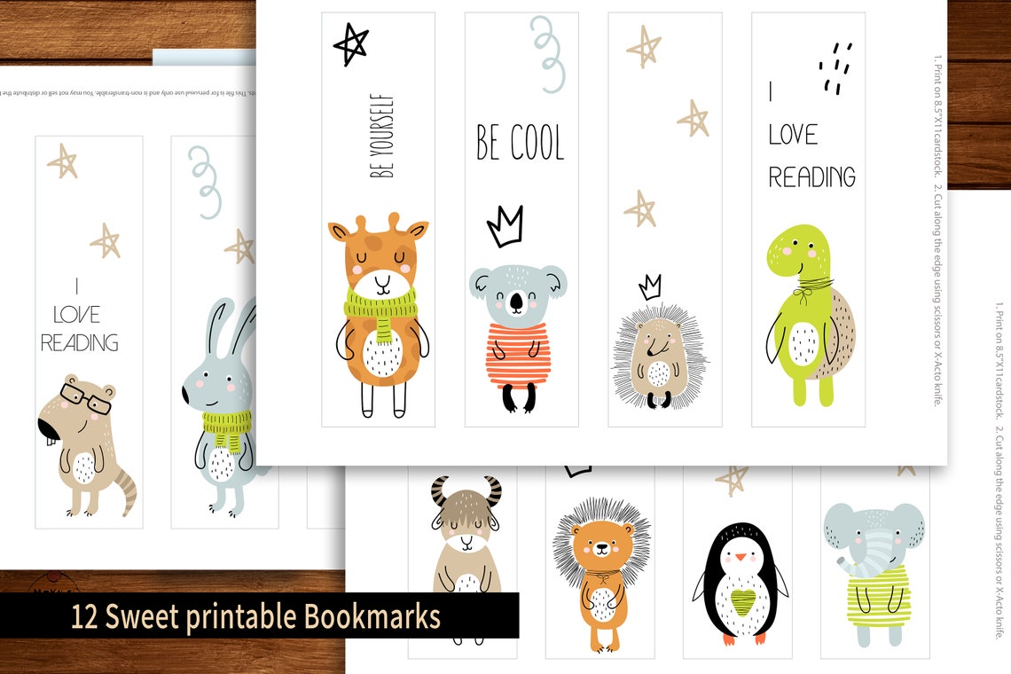 Printable Bookmarks Template Animals Bookmarks Printable - Etsy