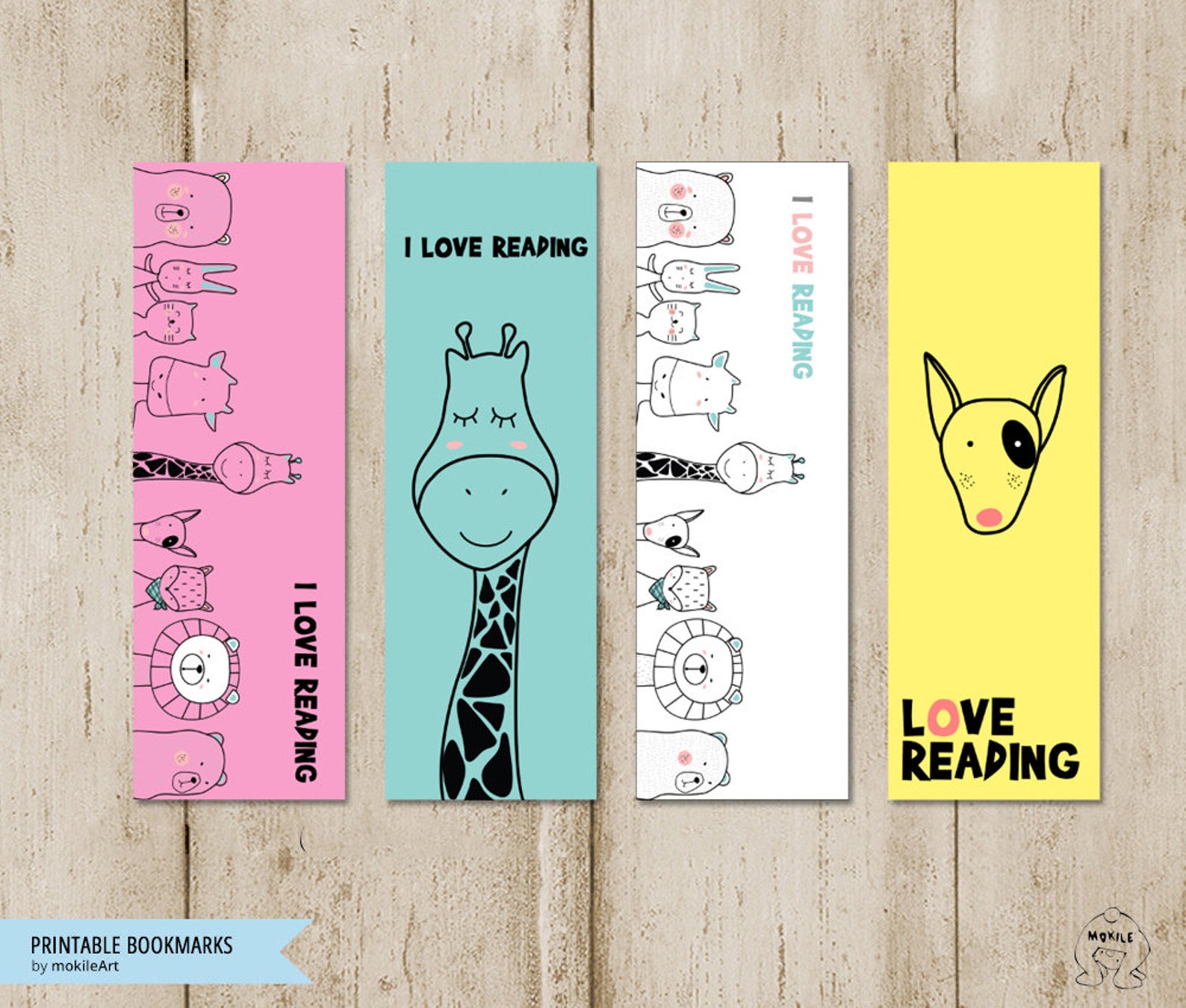 Animals Printable Bookmarks Template: Kids Bookmark Set (digital ...