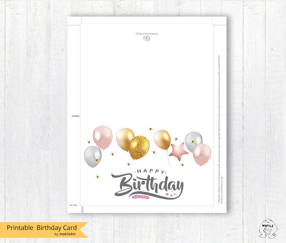 Happy Birthday Card Printable Balloons Cardsbirthday - Etsy