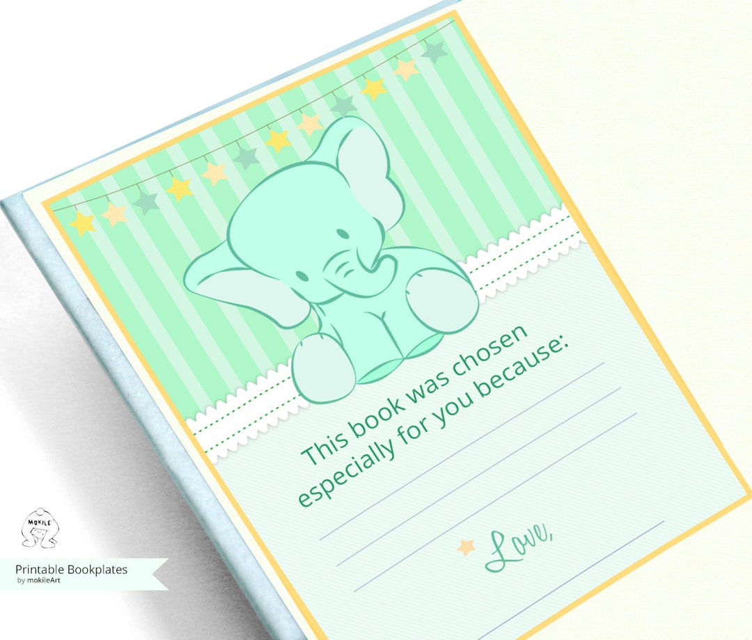 Elephant Baby Shower Bookplates: Printable Book Inserts (digital ...