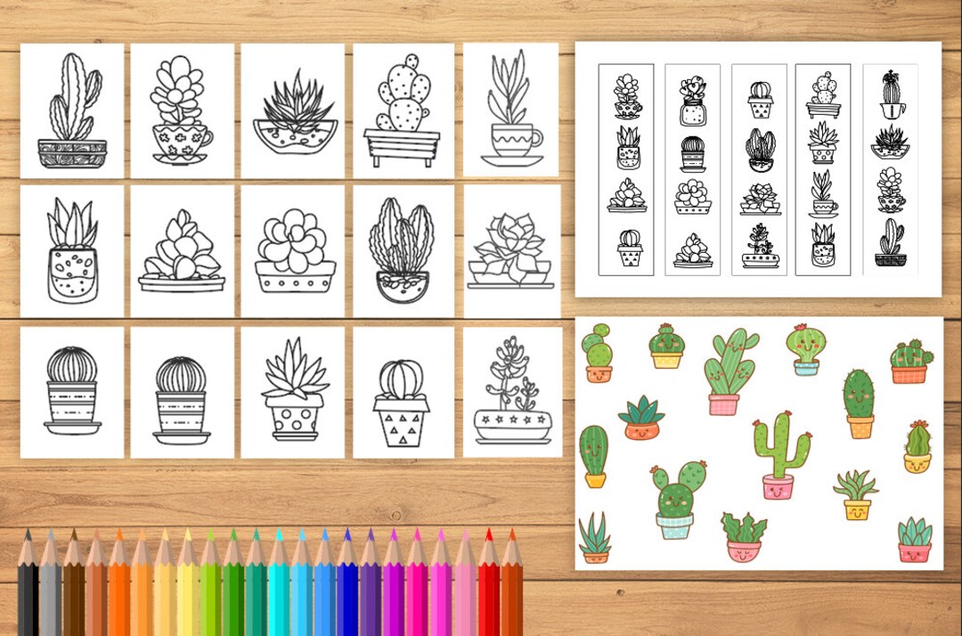 Cactus Printable ,cactus Coloring Bundle, 17 Coloring Pages, Coloring ...