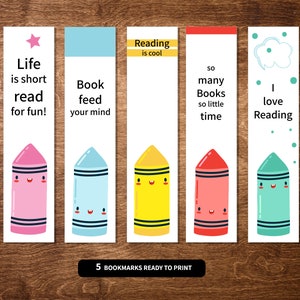 Printable Crayon Bookmarks for Kids: Colorful Reading Set (PDF) - Etsy