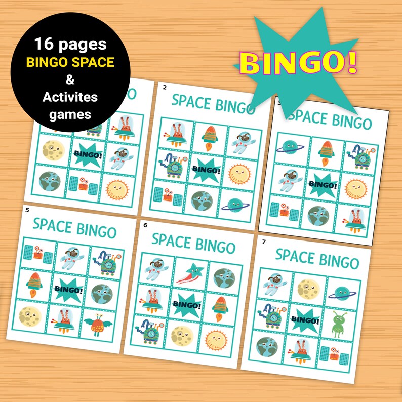 Space Bingo Game Printable - Kids Party Activity - 16 Pages - US Letter ...