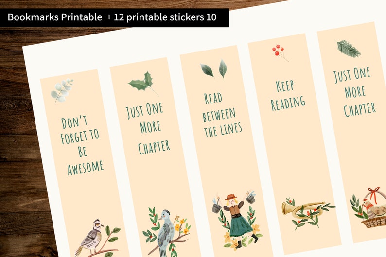 Bookmarks Printable, Bookmarks Printable Set of 10 Bookmarks 12 ...