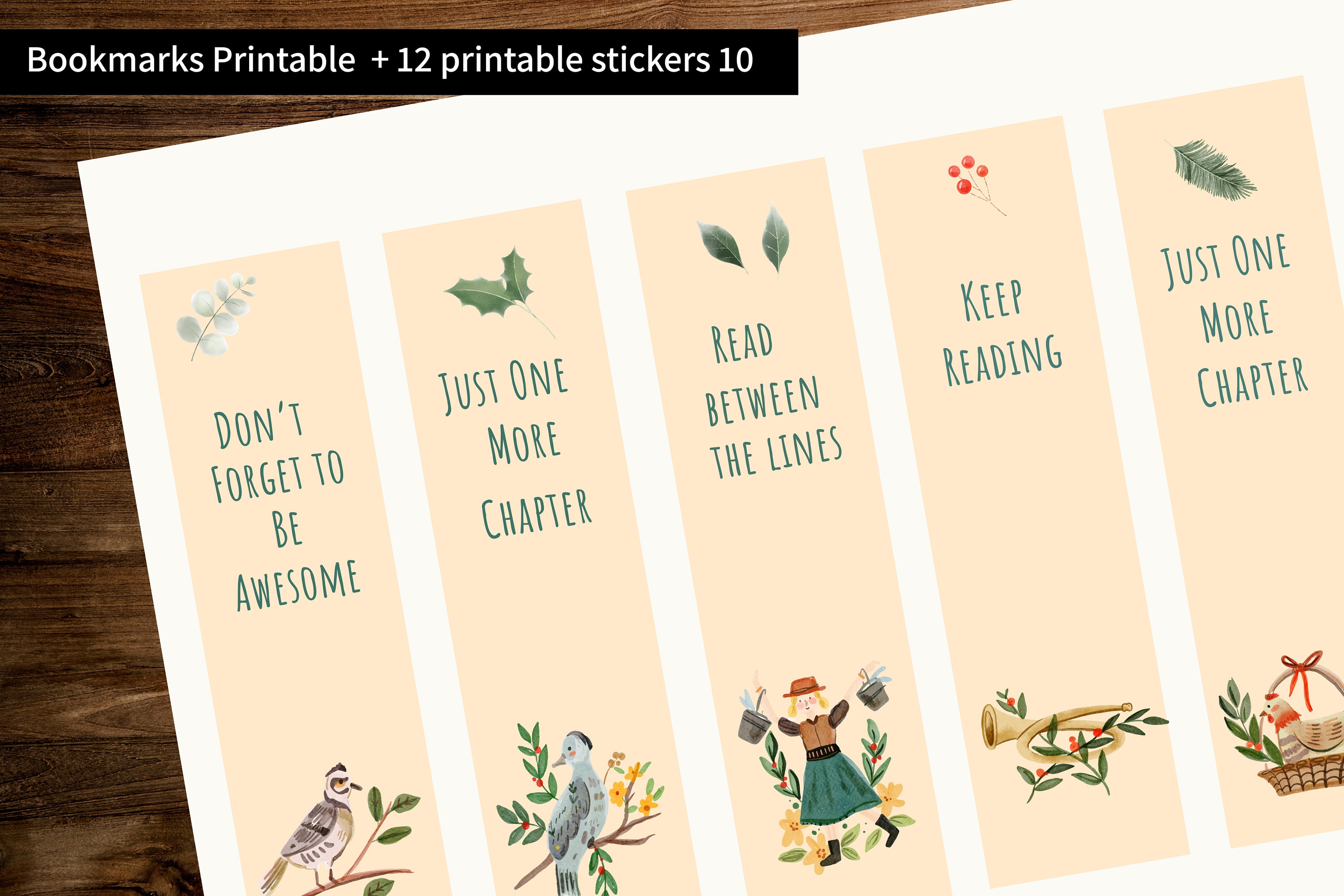 Bookmarks Printable, Bookmarks Printable Set of 10 Bookmarks 12 ...