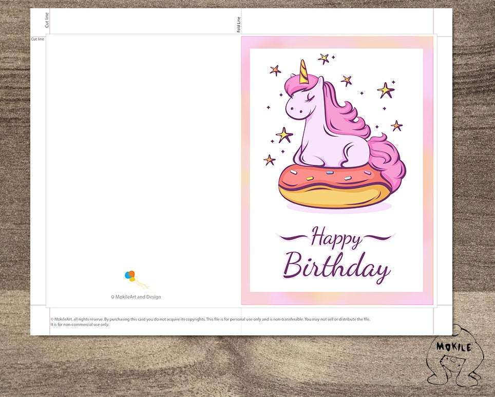 Unicorn Printableprintable Birthday Cards Instant Download - Etsy