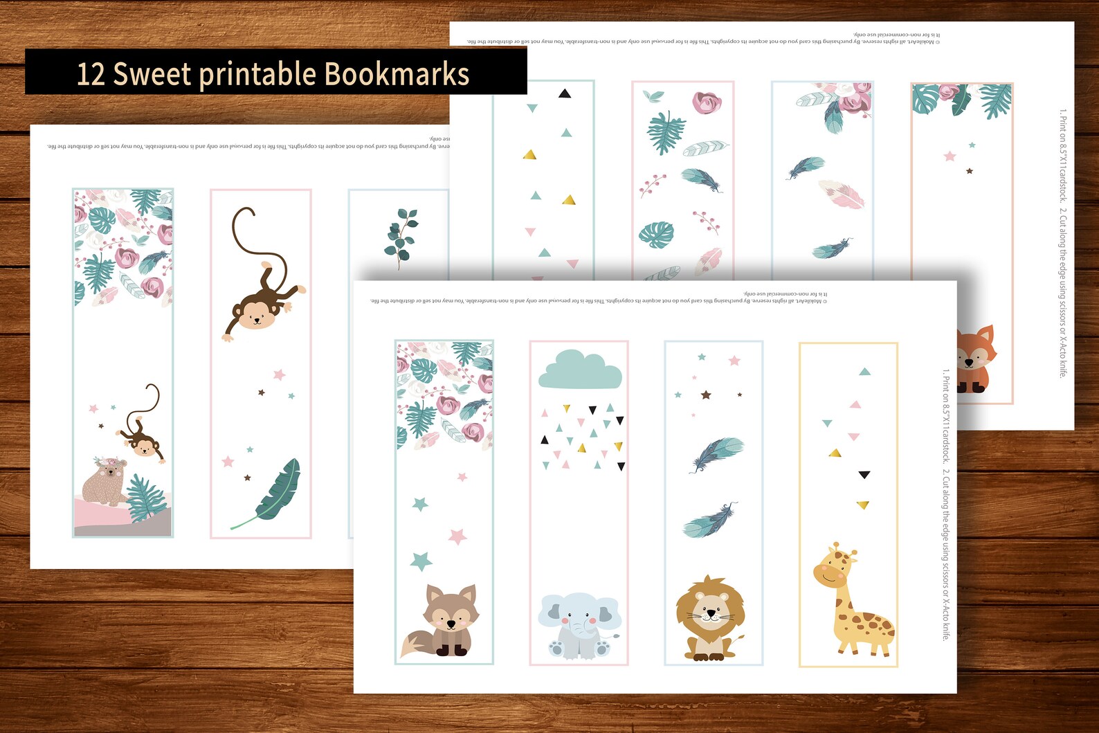 Printable Bookmarks Template, Printable Gift, Animals Bookmarks ...