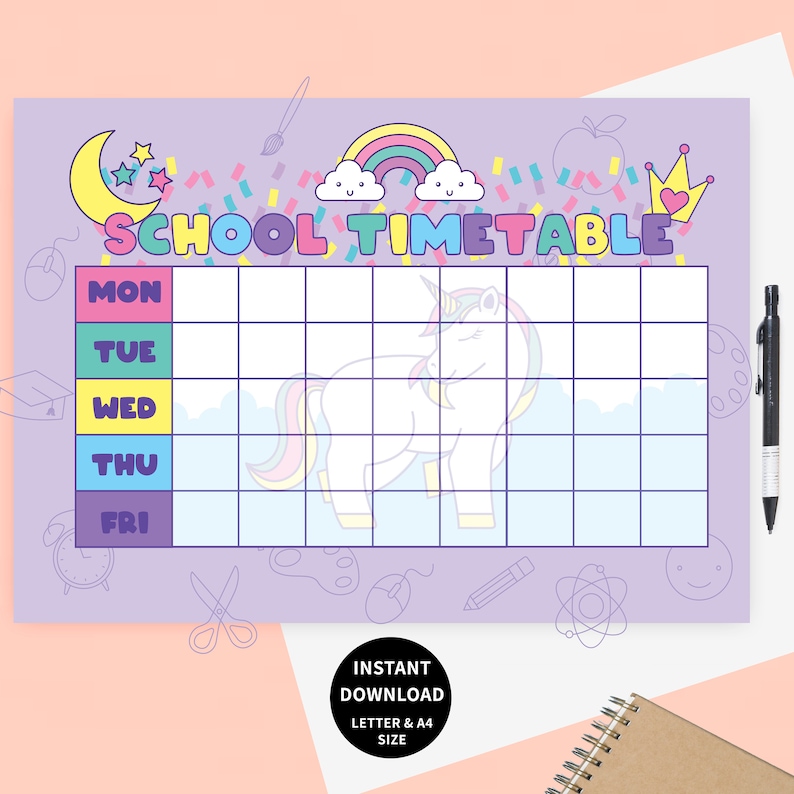 Printable Sun Rainbow School Timetable, Kids Daily Schedule, Back to ...