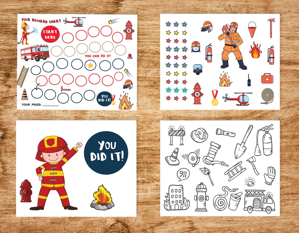 Printable Fire Engin Reward Chart Sticker Chart Instant - Etsy