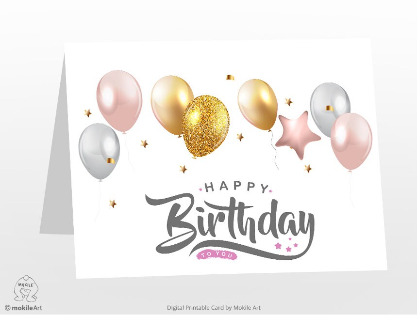 Printable Balloon Birthday Card: DIY Note Card (digital Template) - Etsy