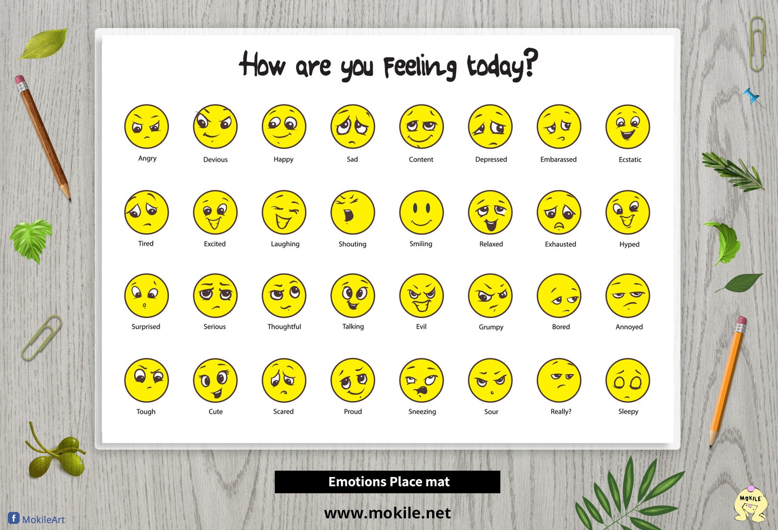 Emotions and Feelings learning emotions Emotions place mat | Etsy