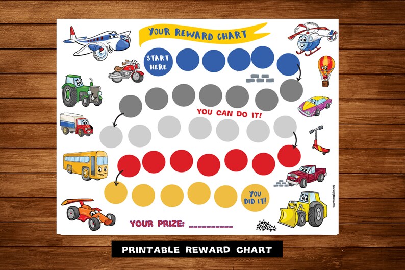 Printable Reward Chart ,reward Chart- Vehicle, Sticker Chart ...