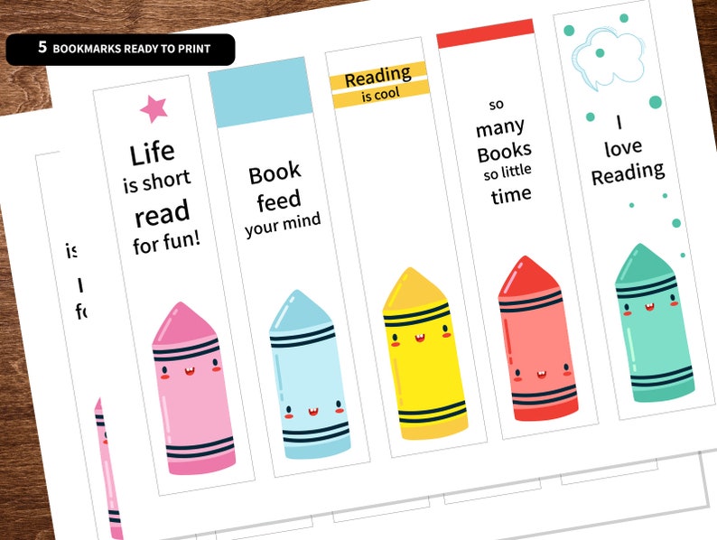 Printable Crayon Bookmarks for Kids: Colorful Reading Set (PDF) - Etsy