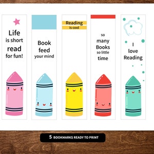 Printable Crayon Bookmarks for Kids: Colorful Reading Set (PDF) - Etsy
