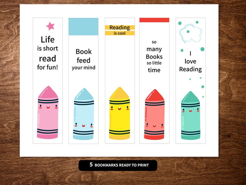 Printable Crayon Bookmarks for Kids: Colorful Reading Set (PDF) - Etsy