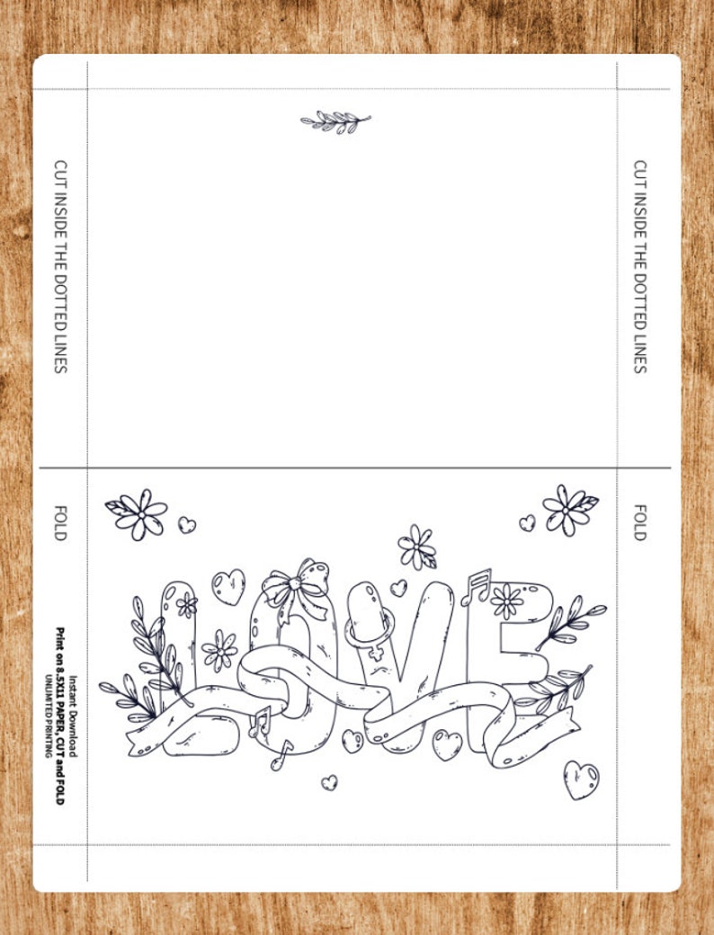 Love Card Printable Color Card Colouring Page Ready to Print - Etsy
