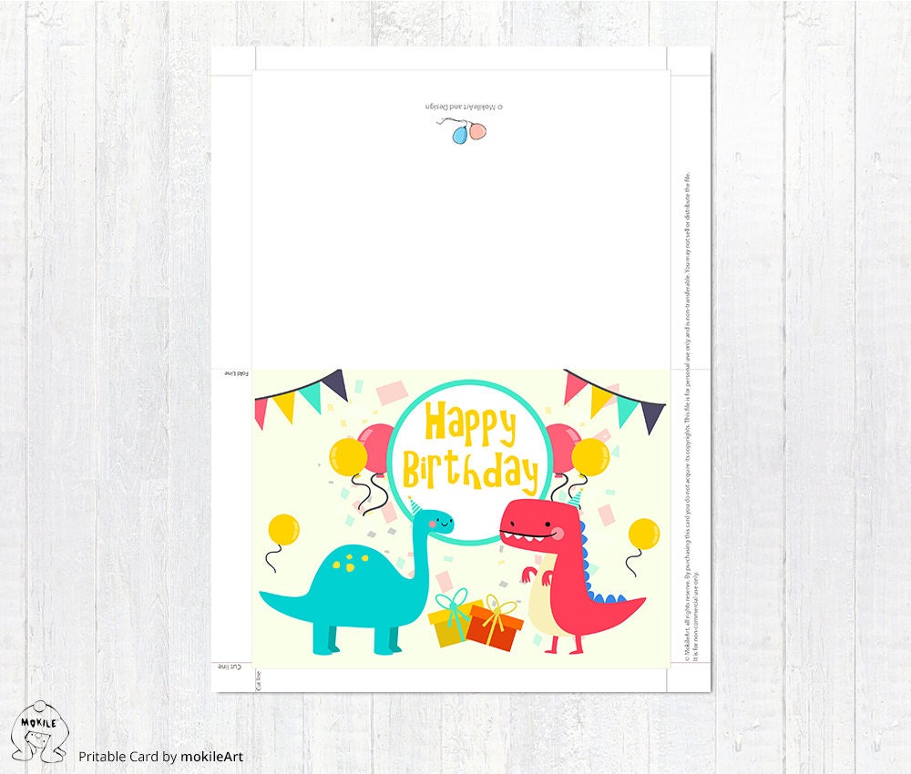 Birthday Dinosaurs Printable Birthday Cardsbirthday - Etsy