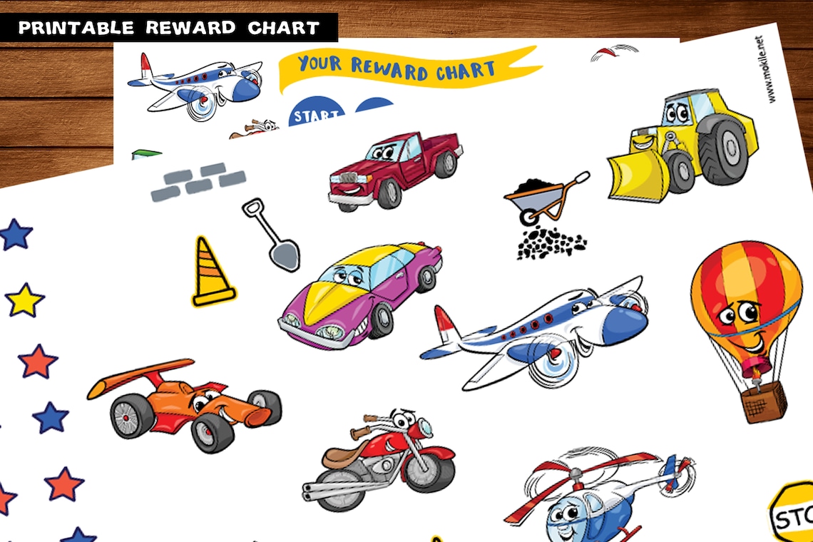 Printable Reward Chart reward Chart Vehicle Sticker Chart - Etsy