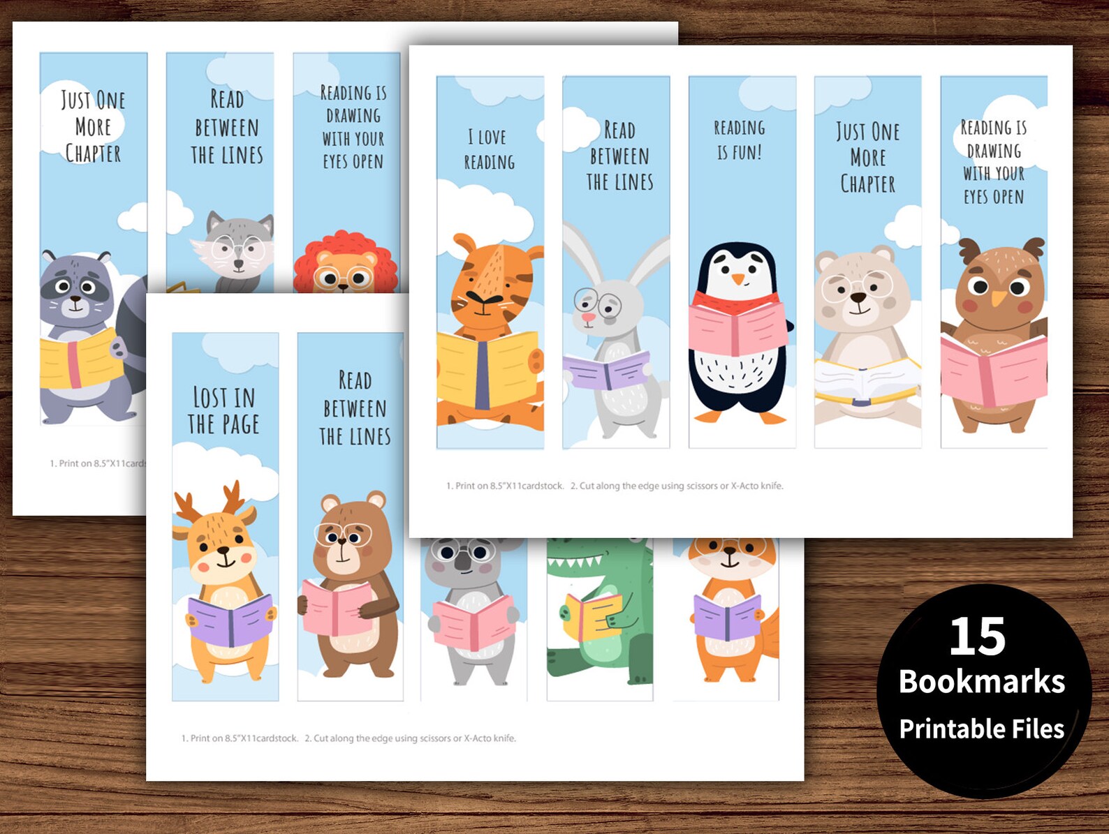 Animals Printable Bookmarks: Kids Bookmark Set (digital Download) - Etsy
