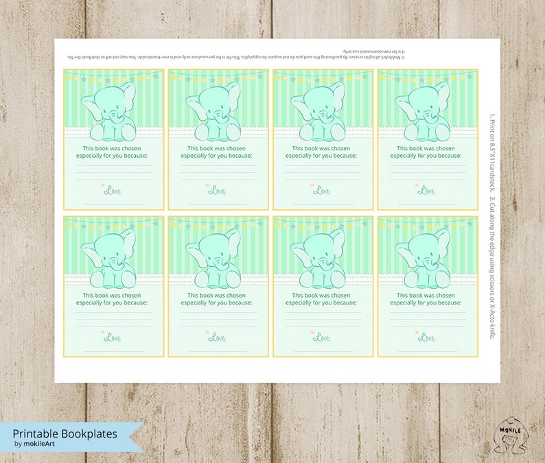 Elephant Baby Shower Bookplates: Printable Book Inserts (digital ...