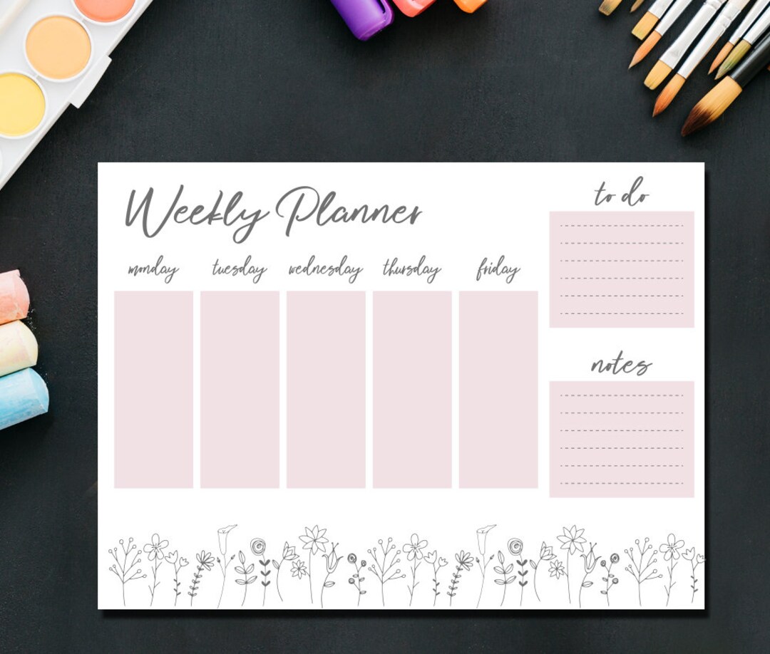 Floral Weekly Planner Printable: Hourly Schedule, To-do List (a4/letter ...