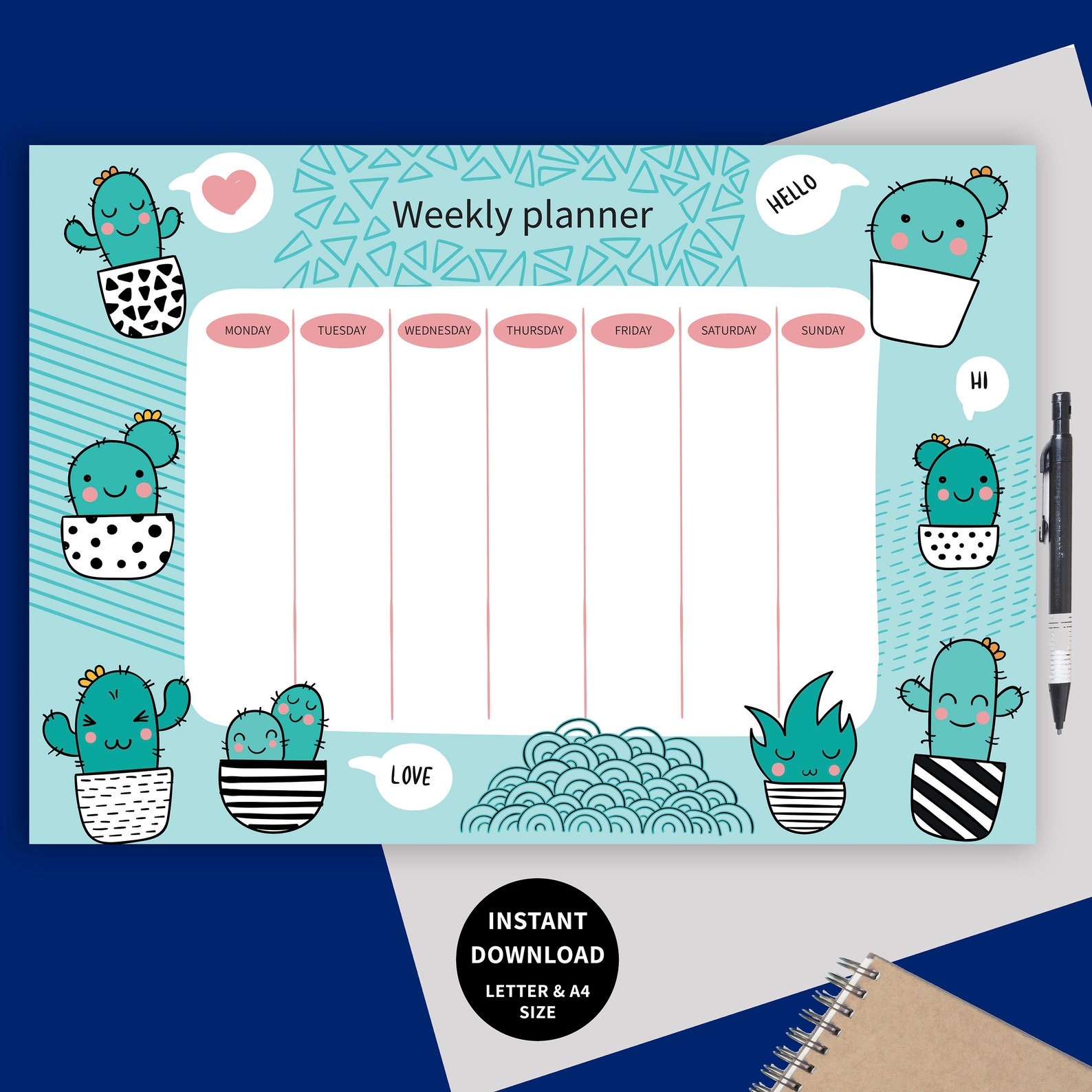 Homeschool Schedule Printable,weekly Schedule Printable,cactus ...