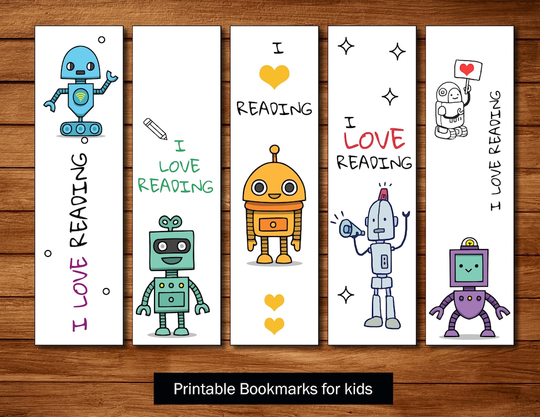 Printable Robot Bookmarks Template - 5 Beautiful Designs - Instant ...