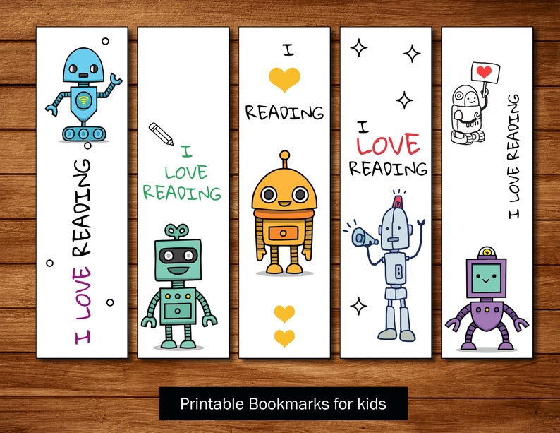 Printable Robot Bookmarks – 5 Unique Designs (instant Download) - Etsy