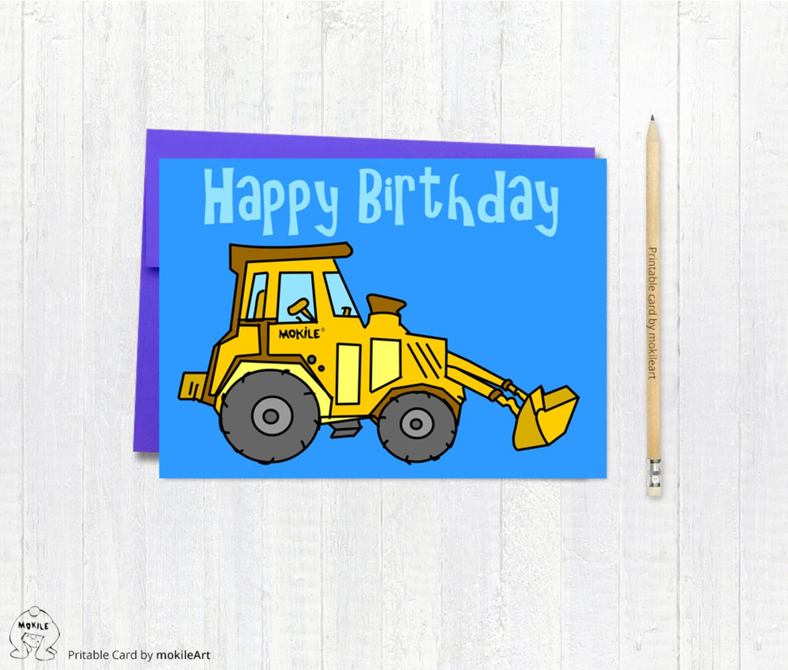 Bulldozer Birthday Card - Printable Construction Card for Boys ...