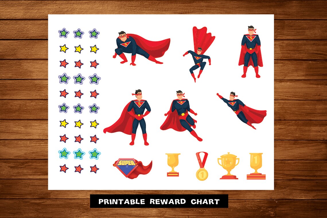Reward Chart Super Hero Reward Chart Sticker Chart, Instant Download ...