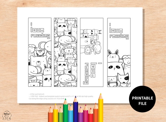 Printable Bookmarks animals Bookmarks Coloring Page | Etsy