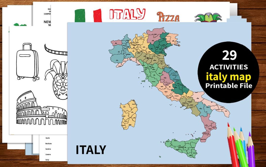 Italy Map Activity Pack: Kids' Coloring & Learning (PDF) - Etsy