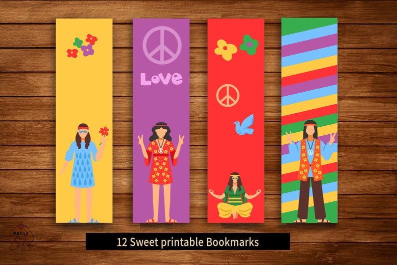 Bookmarks Printable Bookmarks Template PEACE SIGNS - Etsy