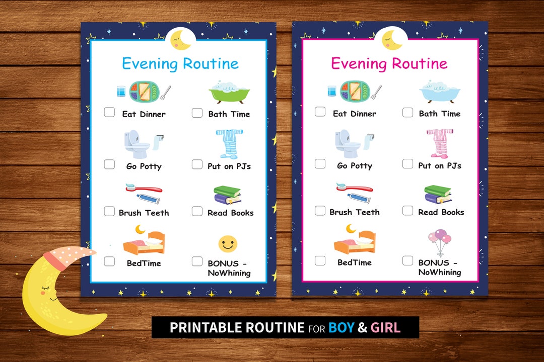 Kids Chore Chart Printable Morning and Evening ,bedtime Routine,chore ...