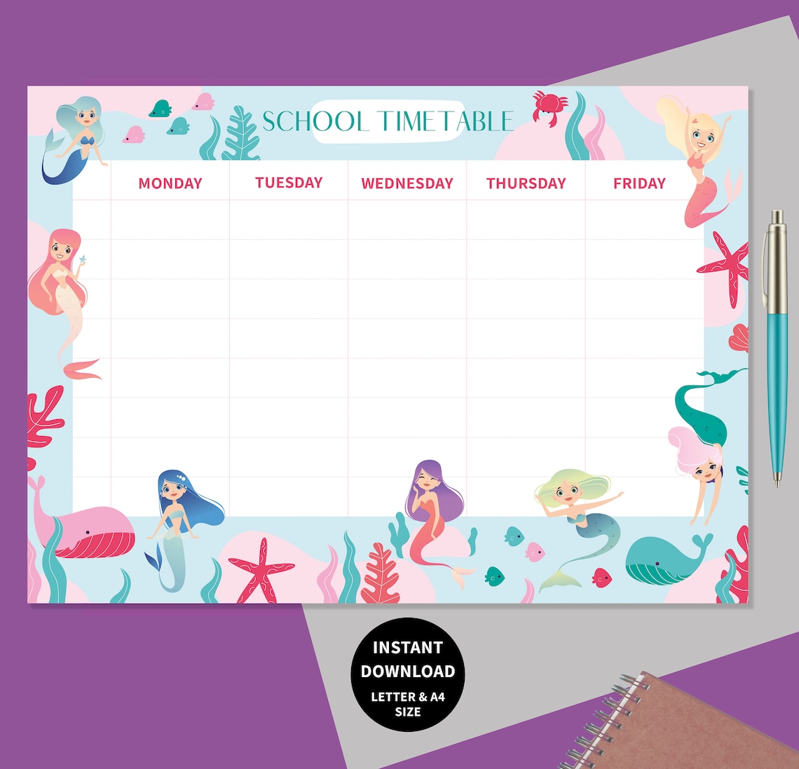 Girl Daily Schedule,to Do List Printable, Printable Mermaid, Printable ...