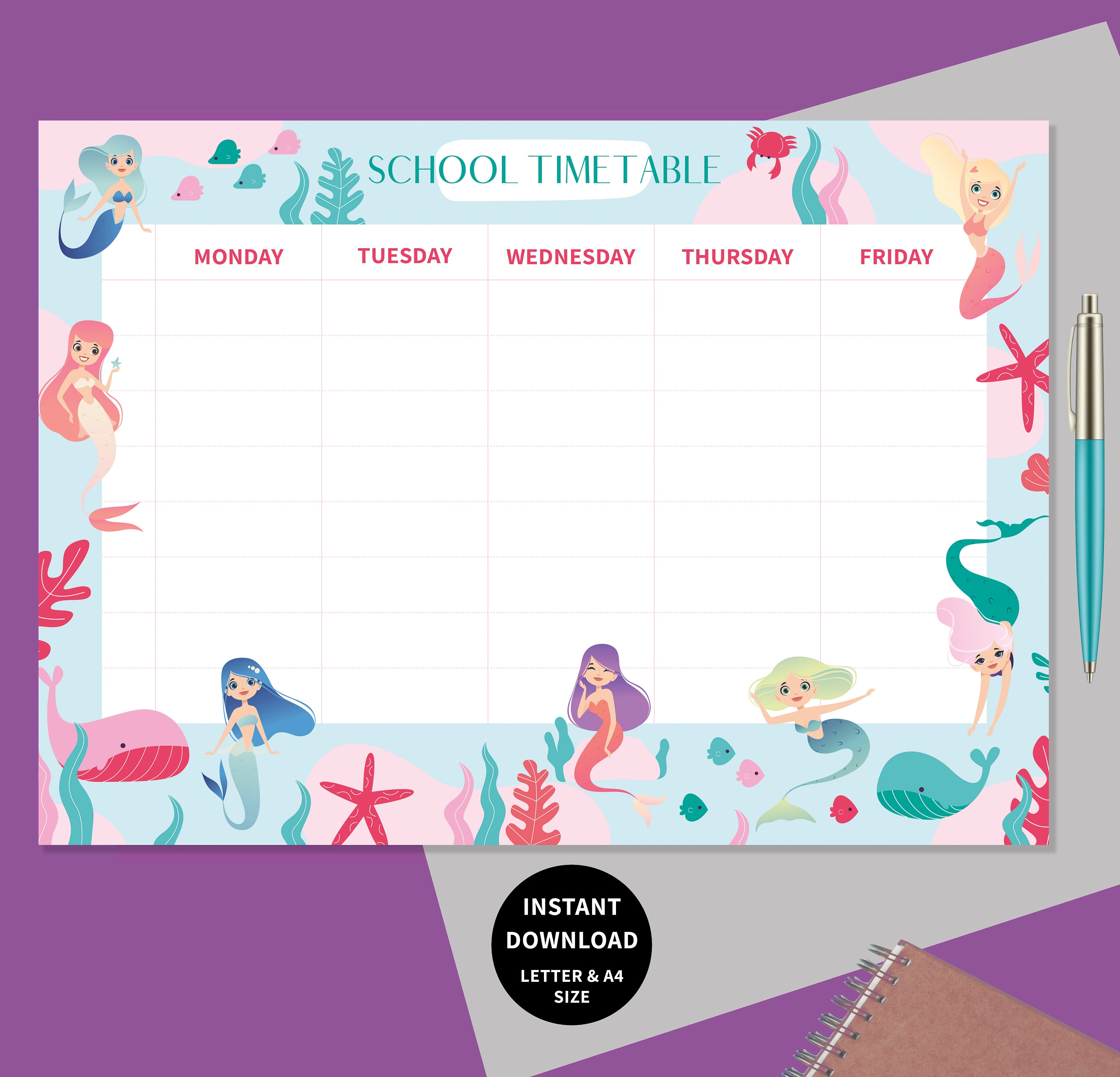 Girl Daily Schedule,to Do List Printable, Printable Mermaid, Printable ...