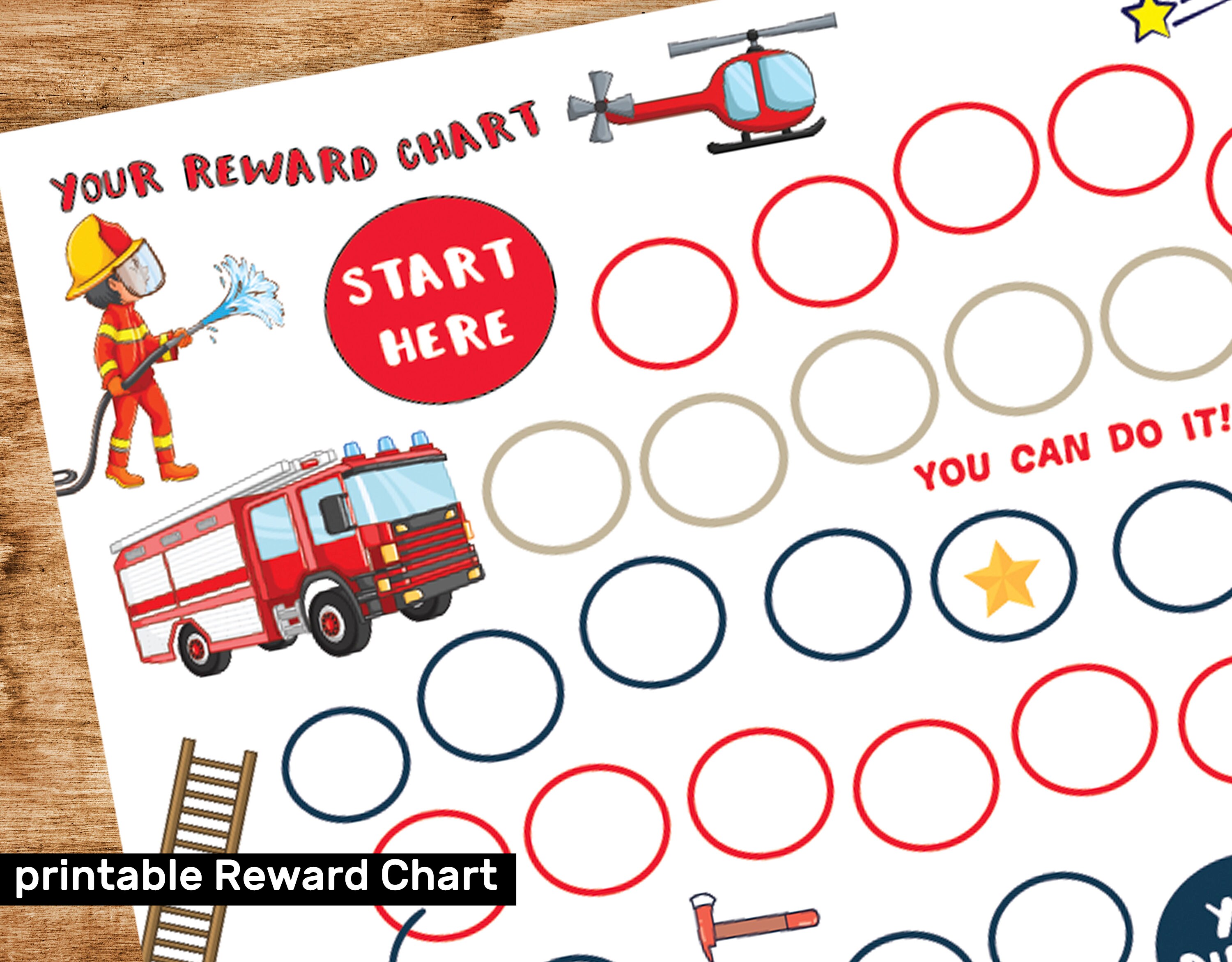 Printable Fire Engin Reward Chart, Sticker Chart, Instant Download ...