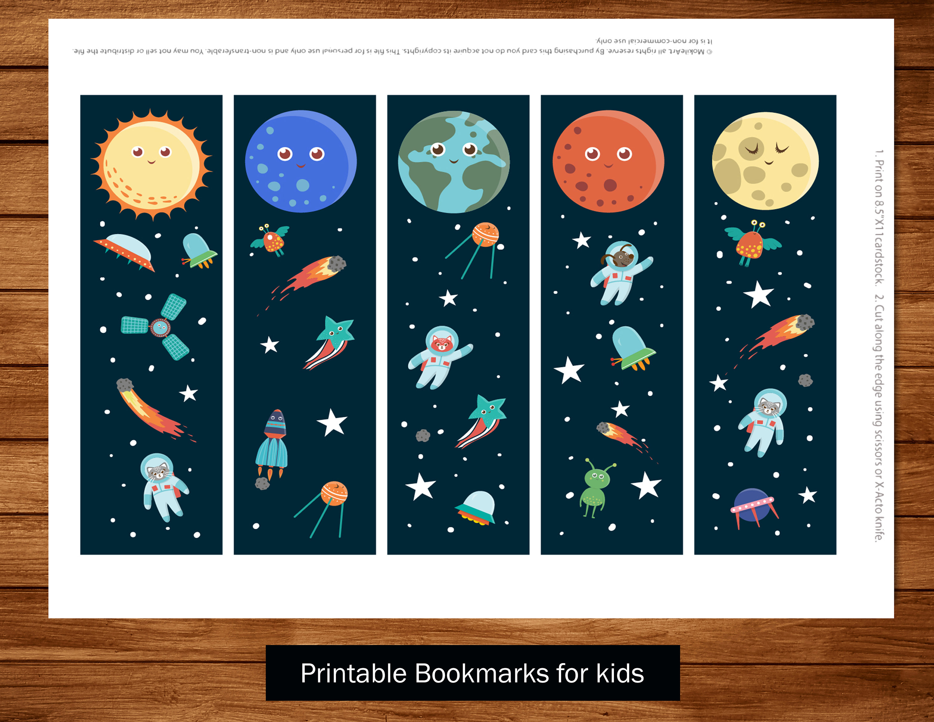 Bookmarks for Kids Bookmarks Template Space Bookmarks | Etsy