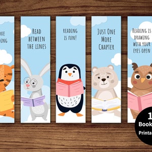 Animals Printable Bookmarks: Kids Bookmark Set (digital Download) - Etsy