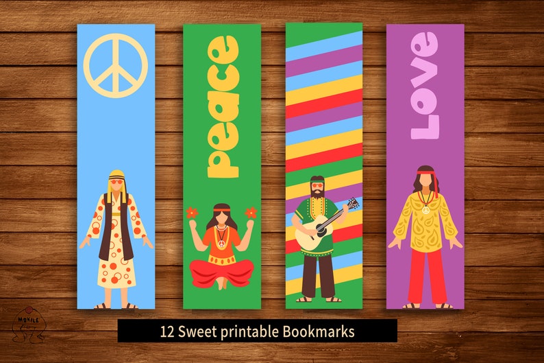 Bookmarks Printable Bookmarks Template PEACE SIGNS - Etsy