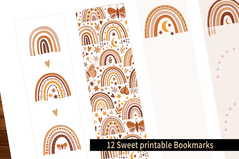 Boho Rainbow Bookmarks: 12 Printable Cards (instant Download) - Etsy